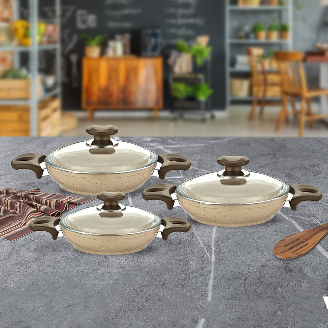 Gülsan Safran Granit 6 Parça Sahan Set | Sağlam ve Şık Yemek Hazırlığı