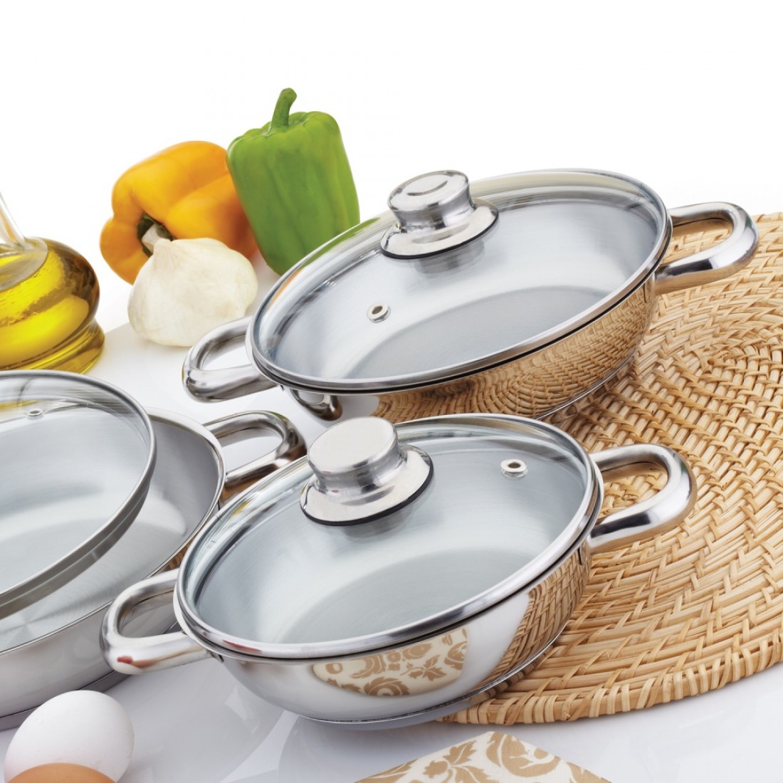 Gülsan Omlet Set 6 Parça (Cam Kapaklı) | Dayanıklı ve Şık Çelik Tava Seti